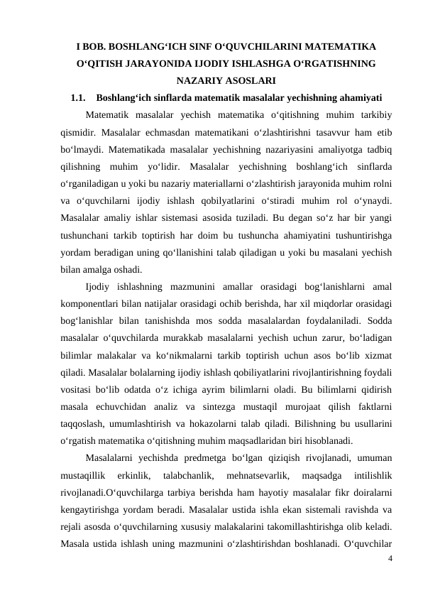 “Boshlang‘ich sinflarda matematikadan o‘quvchilarning ijodiy ishlashga o‘rgatish metodikasi (2 ...